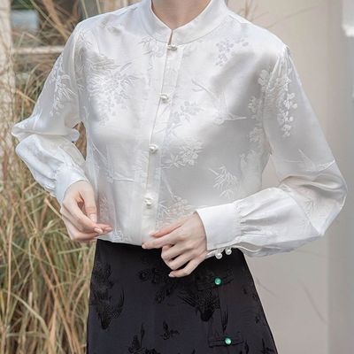 春秋设计立领提花中式国风衬衫