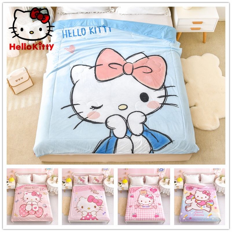 HELLO KITTY凯蒂猫夏季薄被KT空调被凉感冰丝可爱女孩子粉1.5米2m_虎窝淘