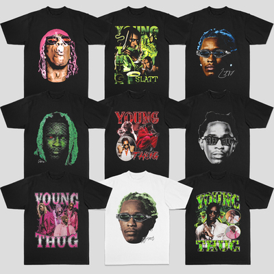 Young Thug 嘻哈rap美式260克重磅100%纯棉数码直喷夏季短袖T恤
