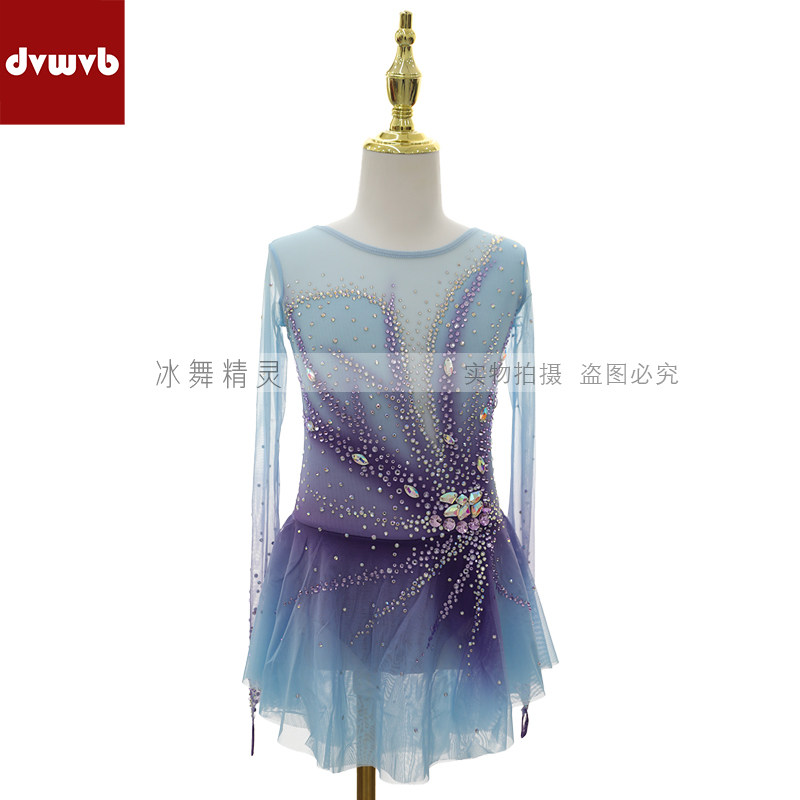 DVWVB定制花样滑冰冰舞精灵 烫钻滑冰服滑冰裙儿童成人款X284