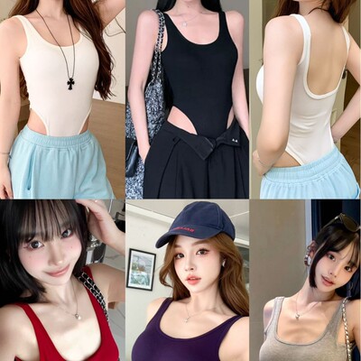 33063#夏季新款纯欲风性感露背连体衣女修身显瘦百搭固定胸垫上衣