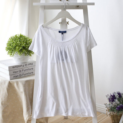 欧美原单大码女装夏季新款褶皱短袖女T恤t-shirts