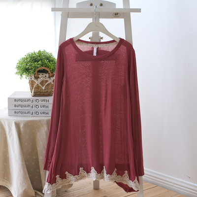 外贸出口女春装新大码花边长袖T恤衫t-shirts打底衫薄款 柔软