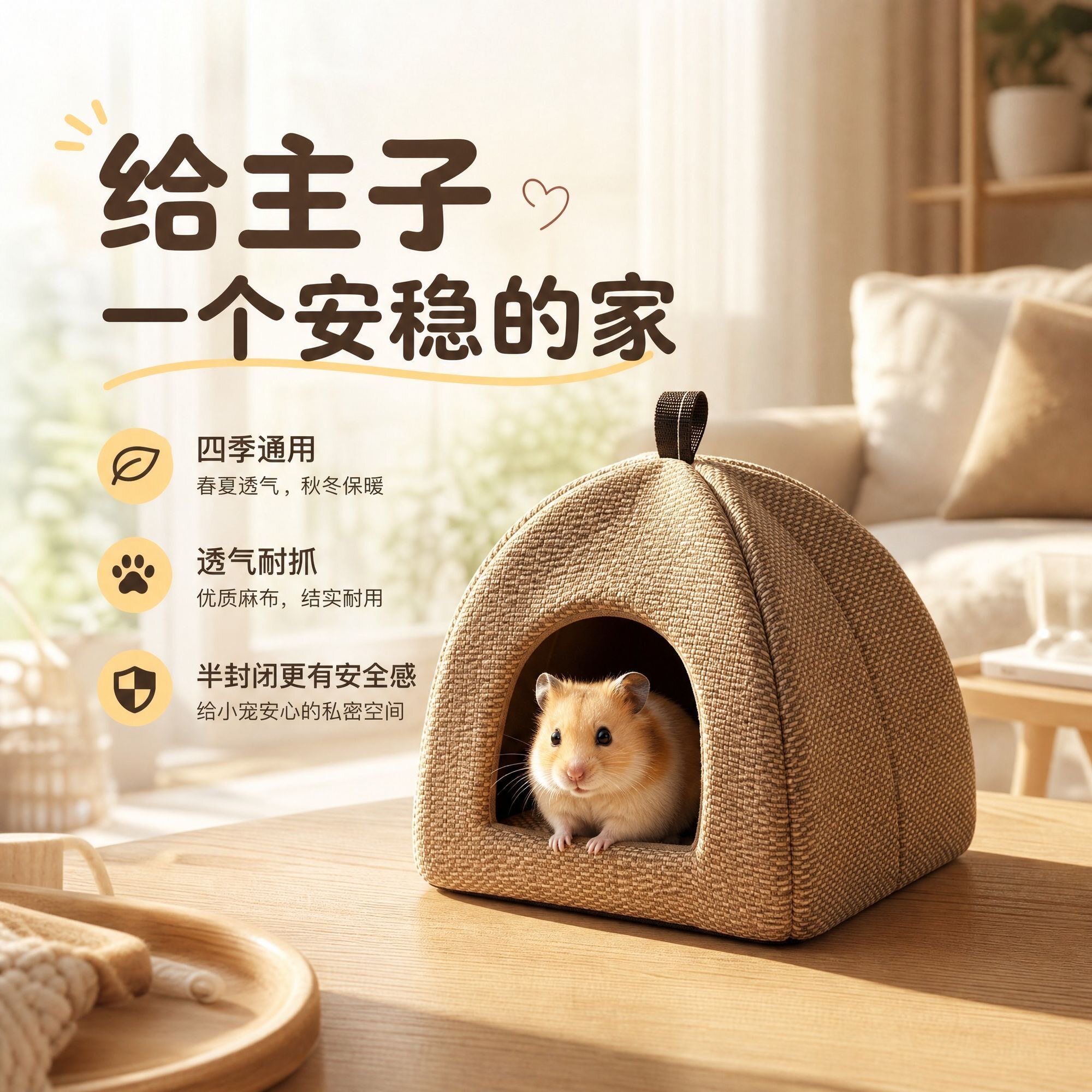 仓鼠耐抓黄麻透气窝躲避屋夏天金丝熊降温避暑侏儒豚鼠小房子冰屋