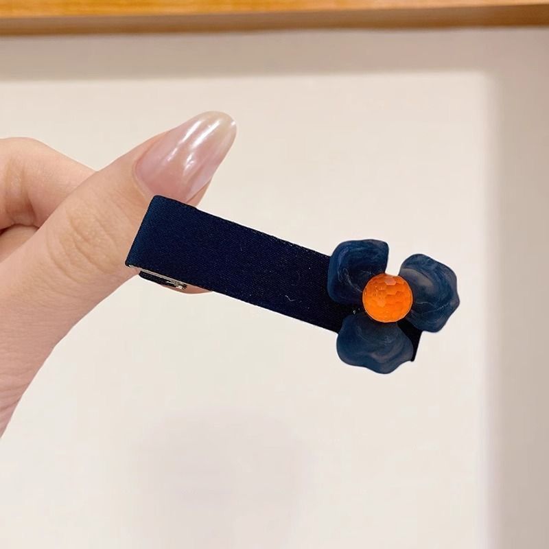 复古雾蓝三瓣花朵发夹高级感日常百搭鸭嘴夹刘海侧边夹发饰