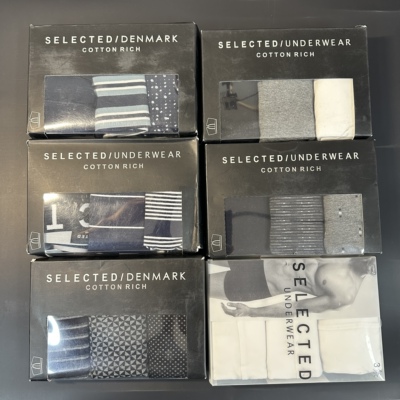 SELECTED思莱德 LOGO腰边舒适莱卡棉男士内裤平角裤四角裤 三条装