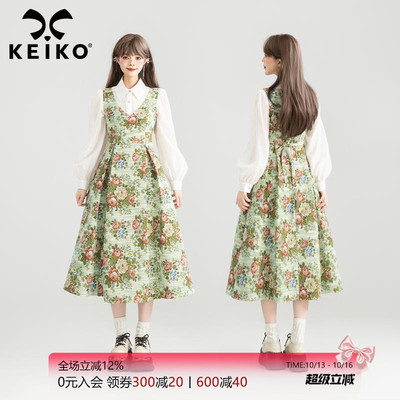 KEIKO提花无袖显瘦A字连衣裙