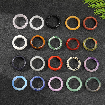 天然水晶玛瑙石头跑环戒指戒圈 指环古风文玩手串手持配饰跑圈圈