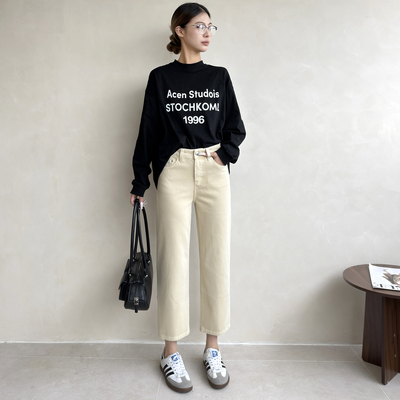 12平方香蕉色巨显瘦九分烟管裤女