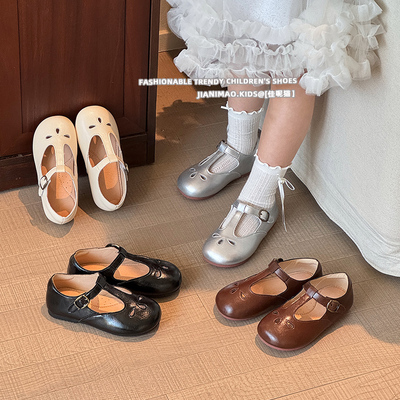 女童复古森系软底丁字公主鞋皮鞋