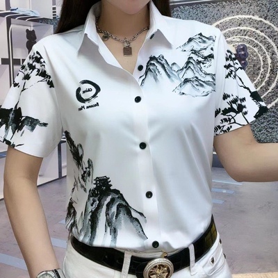 2026春夏季新款欧货潮流男士高端个性短袖衬衫水墨图百搭衬衣男女