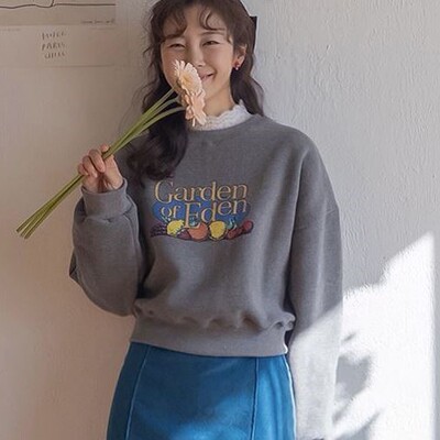 直邮 东大门代购 volant少女风水果字母加绒套头宽松卫衣秋冬新款