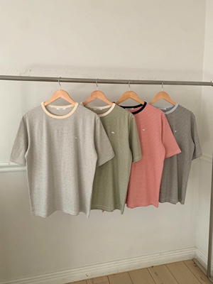 VOLANT 首尔印象韩代 26ss 少女学院风撞色小标圆领条纹短袖棉T恤