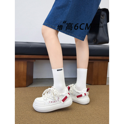 秋新厚底增高真皮百搭小白鞋女
