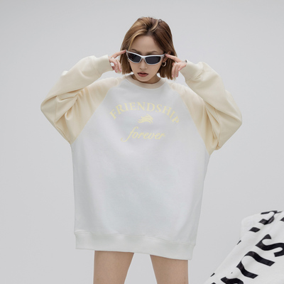 拼接插肩套头圆领卫衣