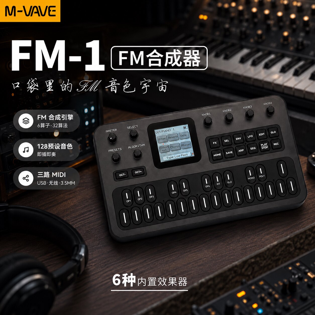 M-VAVE FM1 便携迷你FM调制模拟合成器效果器琶音器音序器
