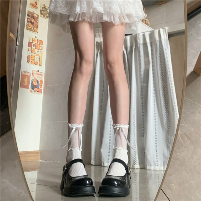 AYTofilms半透飘带木耳边堆堆袜