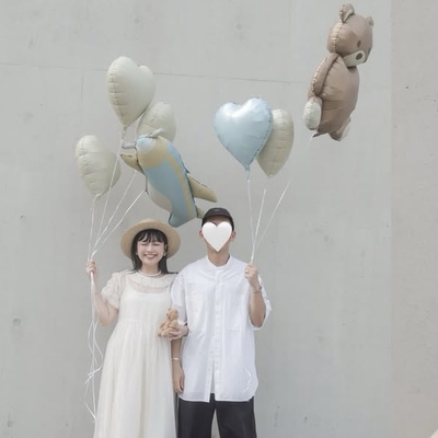蓝爱心奶油心形铝膜气球小熊套餐