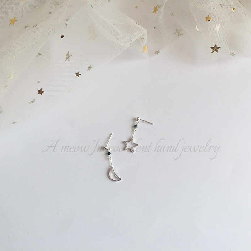 A meow春夏新款925纯银清新耳钉星月简约小耳坠饰学生礼物女_虎窝淘