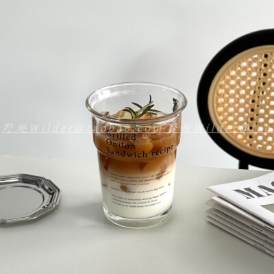简约反口玻璃杯字母咖啡杯