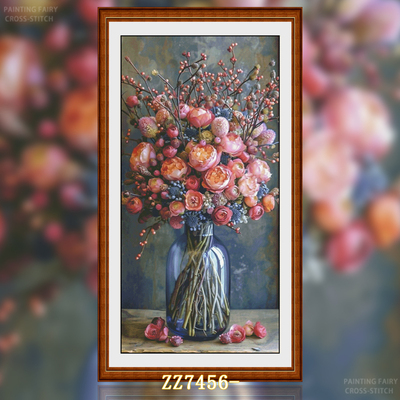 【ZZ7456-花满枝】十字绣2025新款花卉系列欧式油画竖版玄关画diy