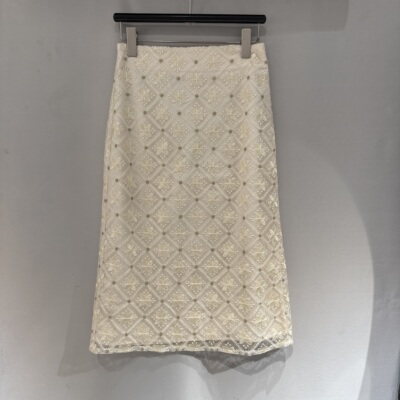 欧洲站2026春夏新款高腰气质优雅重工刺绣菱形格中长款半身裙878