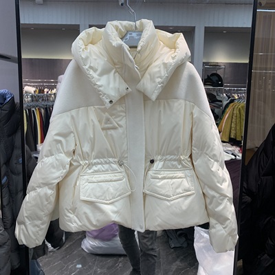 欧洲站2025冬季新款连帽腰带收腰轻熟风短款白鹅绒羽绒服女25018