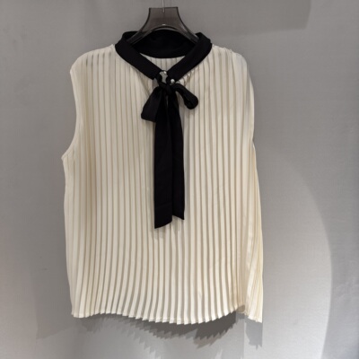 欧洲站2026春季新款领打揽蝴蝶结显瘦气质高级感无袖醋酸上衣3319