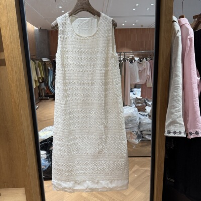 欧洲站2026春季新款法式纯欲风方领钉珠减龄气质过膝背心裙28723