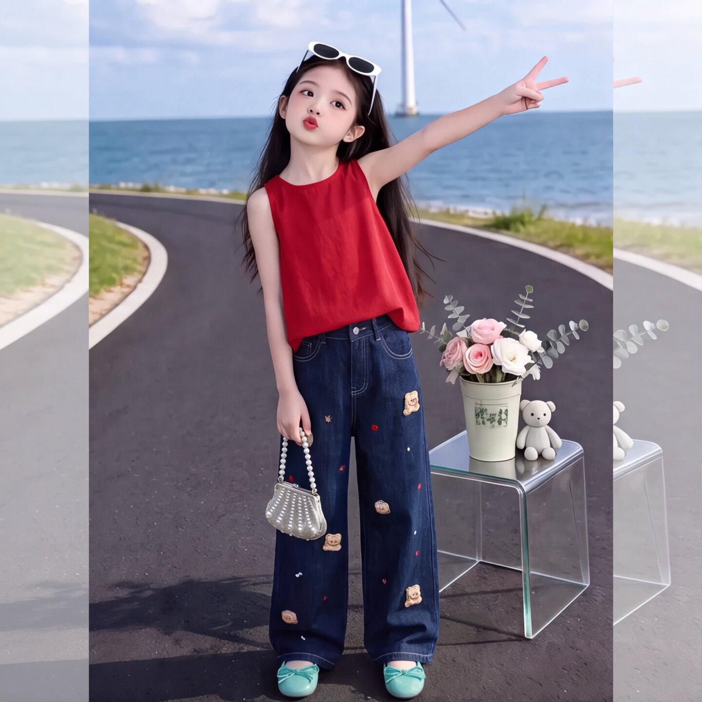 女大童牛仔裤秋季2026新款儿童阔腿裤直筒款式巨好看女孩裤子秋女