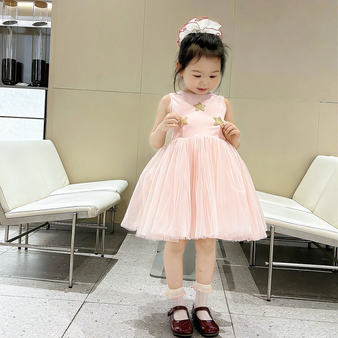 2026新款女童夏季无袖网纱连衣裙洋气千金公主裙蓬蓬裙生日礼服裙