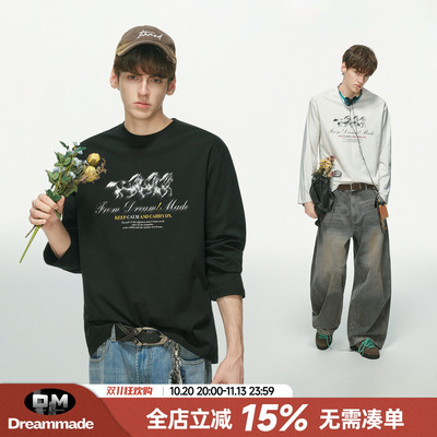 Dream made 美式战马印花长袖T恤男款2026秋季新款内搭打底衫上衣