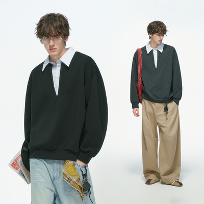 Dreammade 知识分子假两件卫衣男春秋季2026新款衬衫领学院风上衣