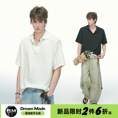 Dream made 老钱风海鸥领短袖polo衫男夏季人夫感穿搭男生针织T恤