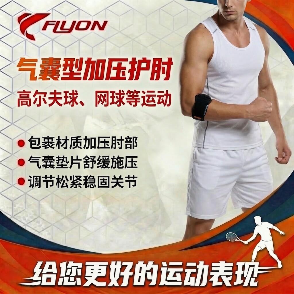 FLYON网球护肘 气囊型运动护具 专业高尔夫球护手肘扭伤防护男女