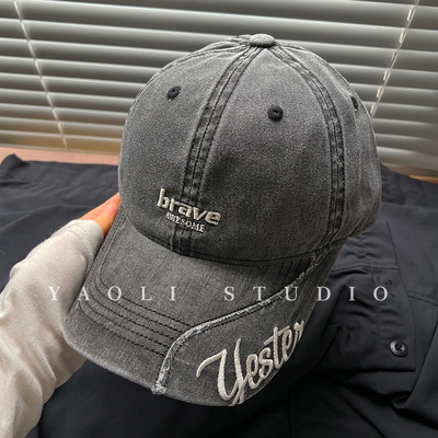 YAOLI美式复古brave刺绣棒球帽子女韩系遮阳大头围显脸小鸭舌帽男