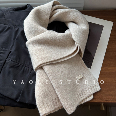 YAOLI柔软细沙～软糯纯色针织Ain皮标围巾女秋冬保暖防寒披肩围脖