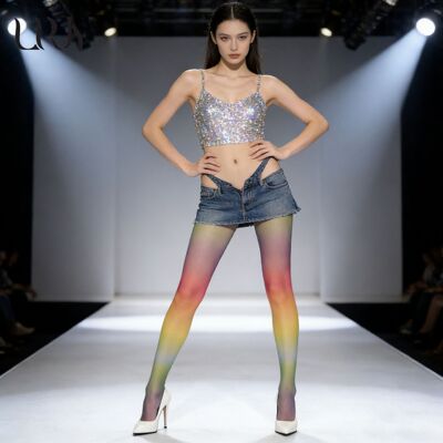 辣妹个性彩虹丝袜colorstocking