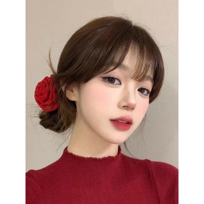 Busan氛围感红色大肠发圈头绳发饰品法式优雅气质低马尾发绳抓夹