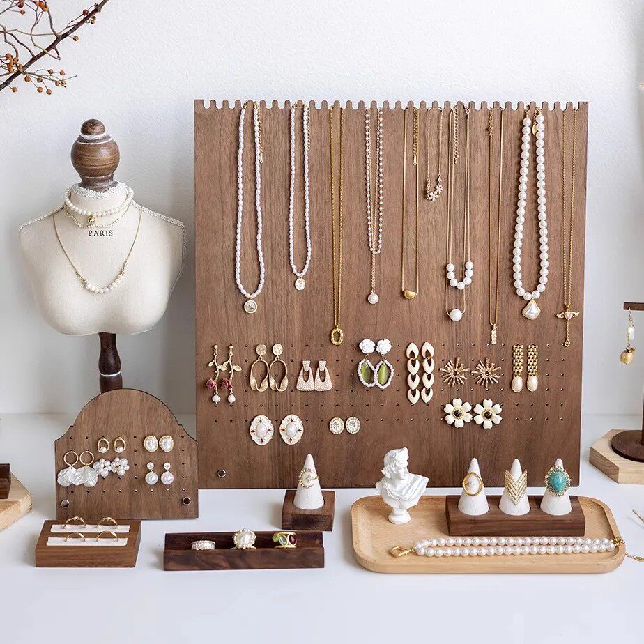 首饰耳环展示架胡桃木色挂饰品耳环项链收纳摆摊项链陈列架