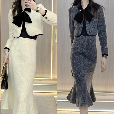 小香风套装裙女羊毛外套加鱼尾半身裙包臀收腰气质高腰毛呢两件套