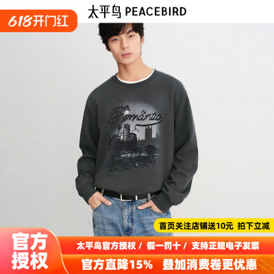 【商场同款】太平鸟男装圆领卫衣印花植绒卫衣25夏上衣B1CRF3308