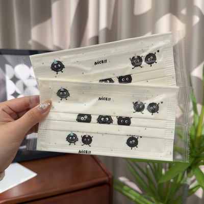 可爱小煤球口罩女一次性防护口罩高颜值防风防病菌通勤早八人口罩