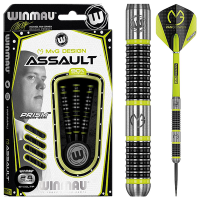 WINMAU MvG Assault范格文宽凹槽直筒钨钢飞镖黑色镀钛比赛用飞镖