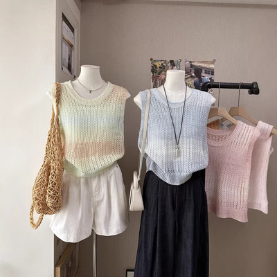 2026春夏新品减龄吊带背心叠穿镂空针织背心女上衣韩版时尚6193比