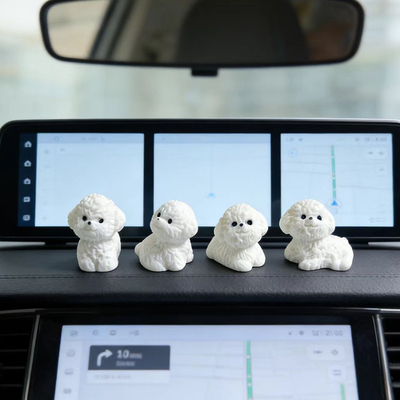可爱超萌比熊犬微景观摆件diy创意实色树脂饰品车载中控台装饰摆