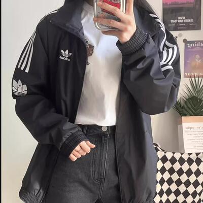 Adidas经典复古运动立领夹克外套