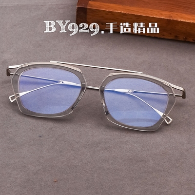 日本设计师款中金钛架个性透明框大脸全框男板材潮牌近视眼镜架轻