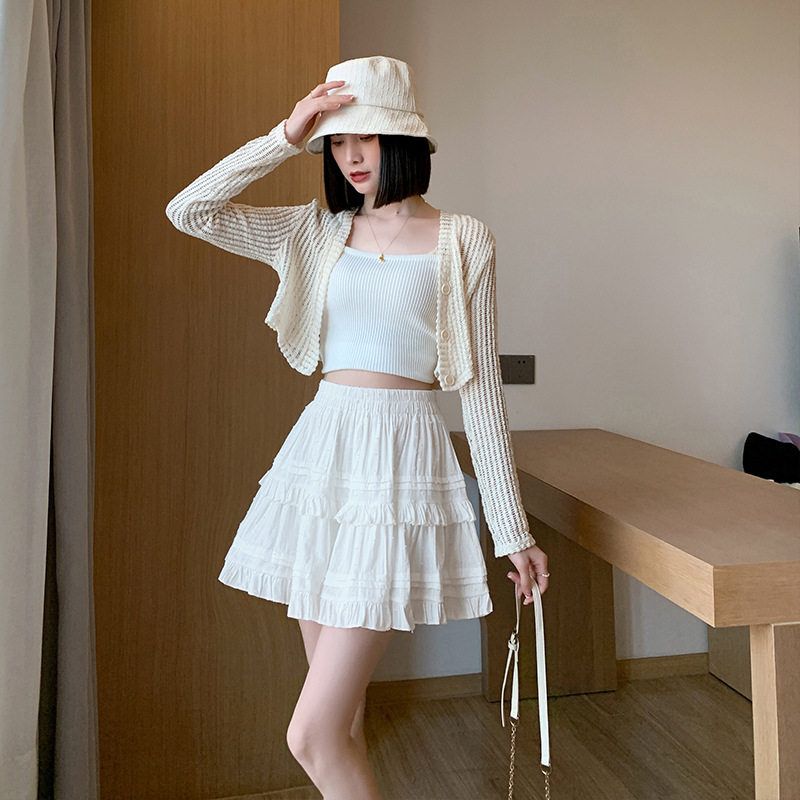 蕾丝中长款新款蓬蓬女春款学院风白色高腰减龄气质优雅半身裙蕾丝 商品图