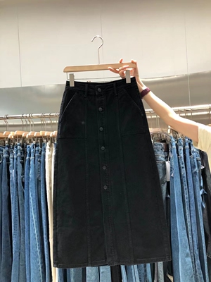 牛仔裙黑色半身裙高腰a